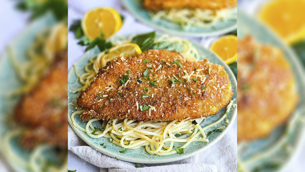 Recipe: Crispy Parmesan Crusted Chicken Pasta with Lemon Butter Basil ...